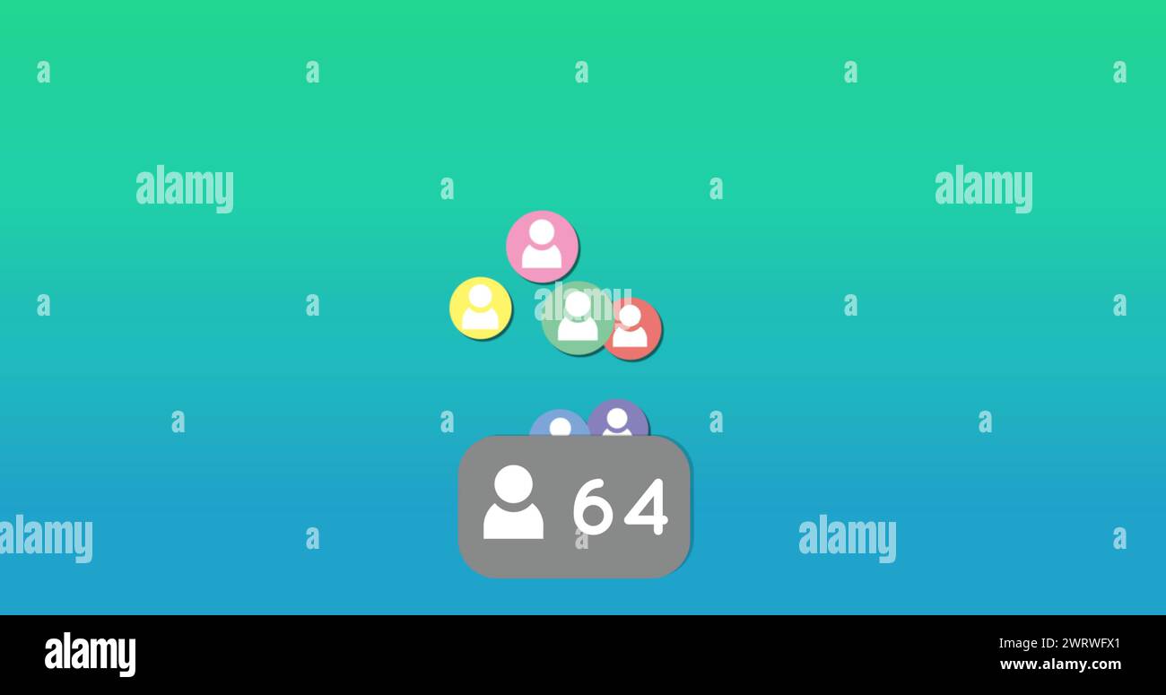 Digital image of multiple floating coloured human icons above an ...