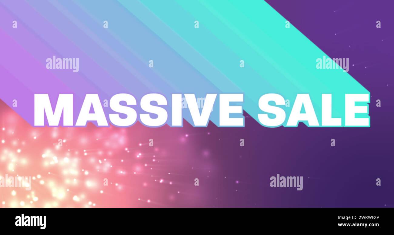 Image of massive sale text in white letters with blue trails over ...