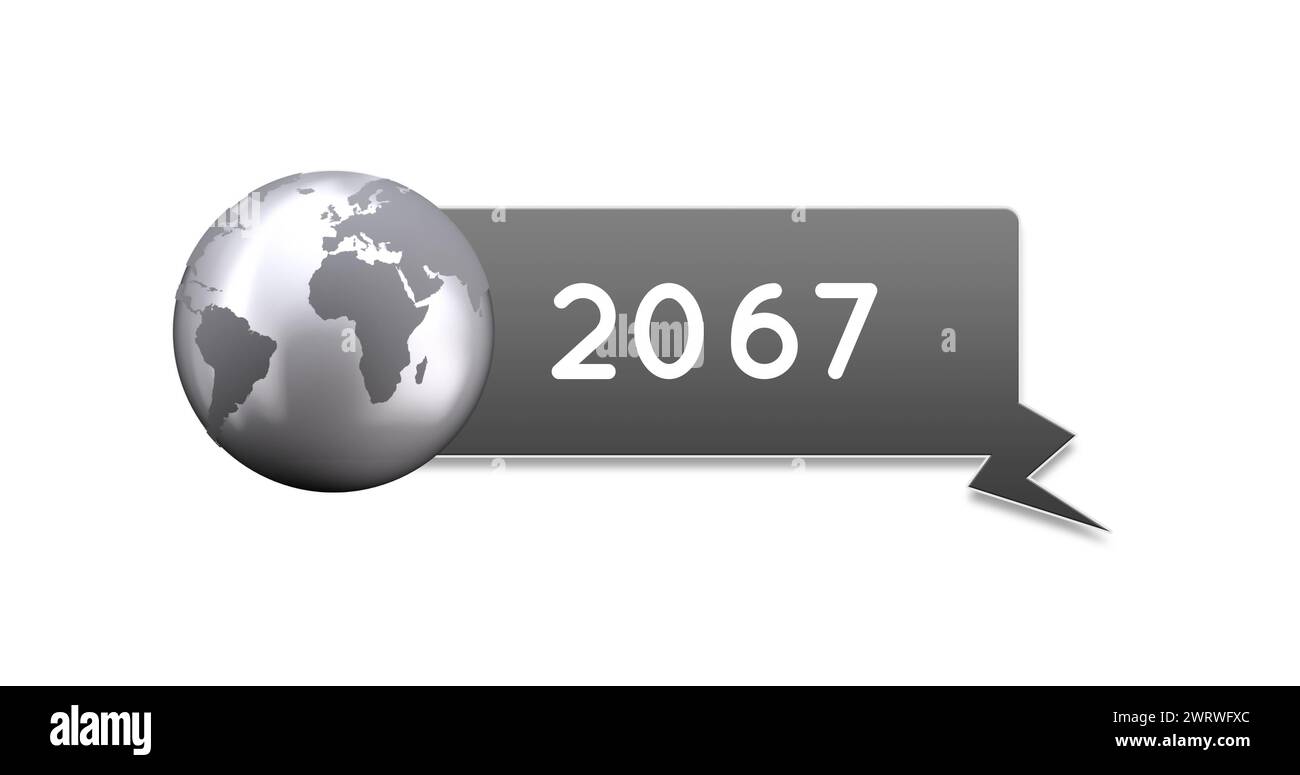 Digital image of numbers counting up and globe inside a grey chat box ...