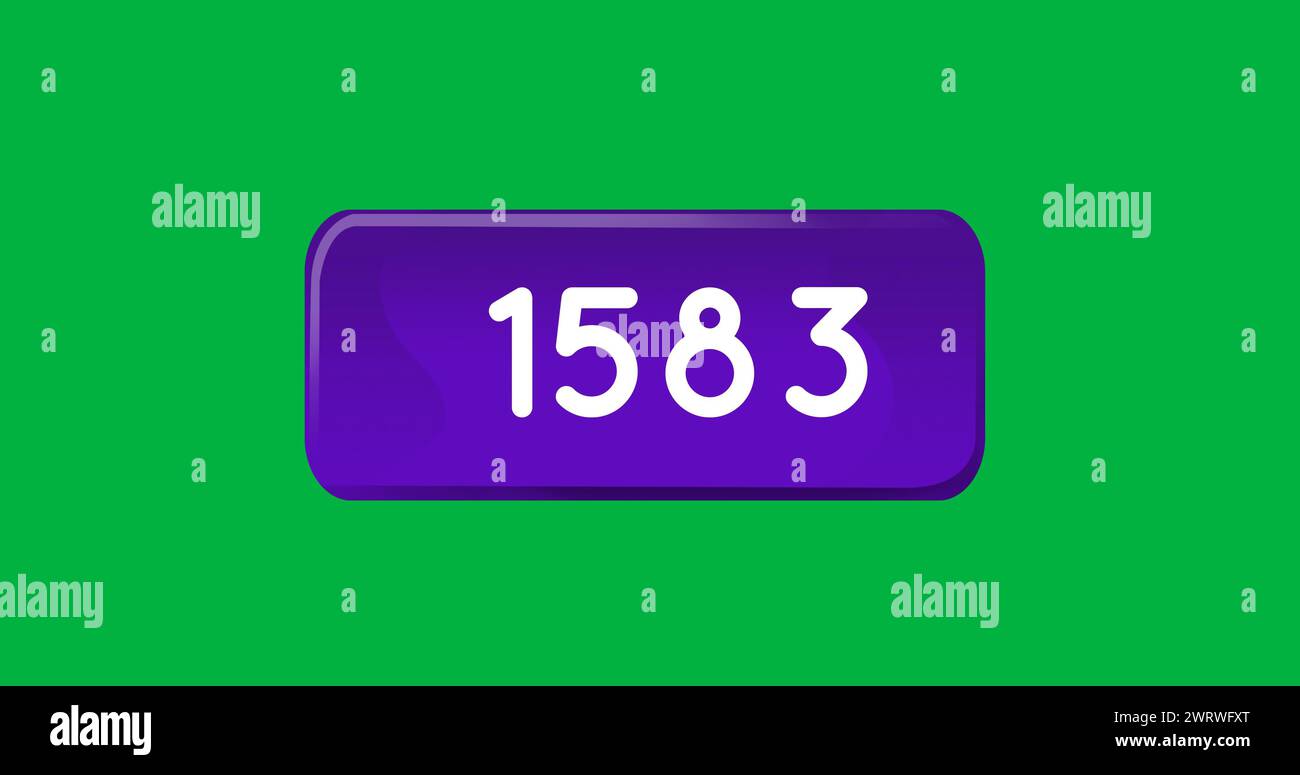 Digital image of numbers increasing in a purple box on a green ...