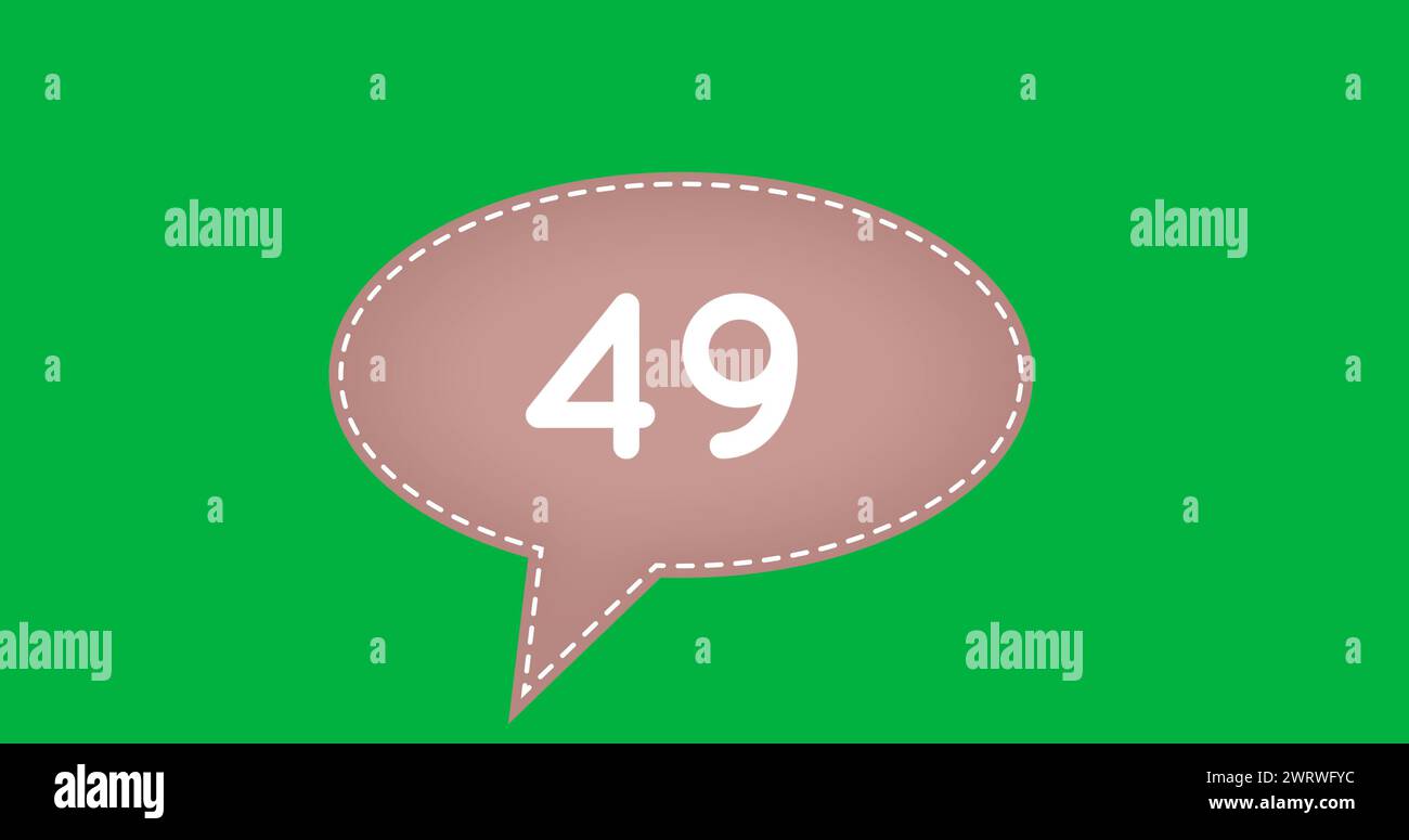 Digital image of increasing numbers inside a bubble on a green ...