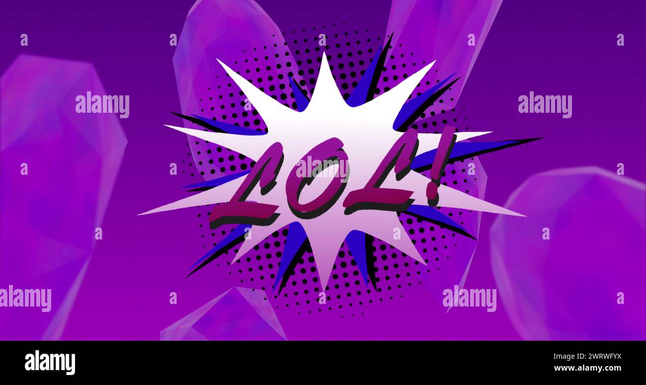 Image of lol text in purple letters in retro speech bubble over ...