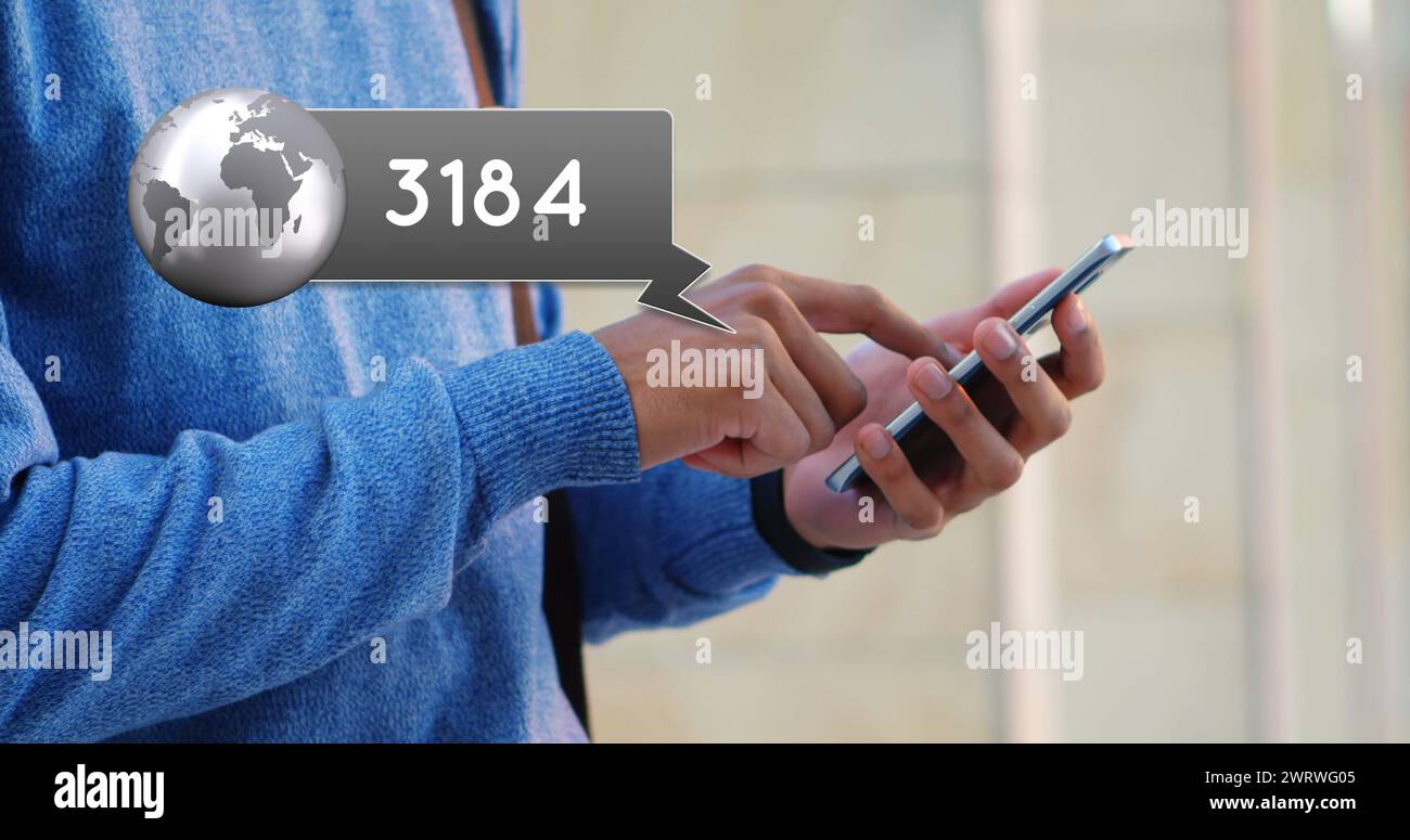 Close up of a man wearing a blue sweater beside a digital image of a ...