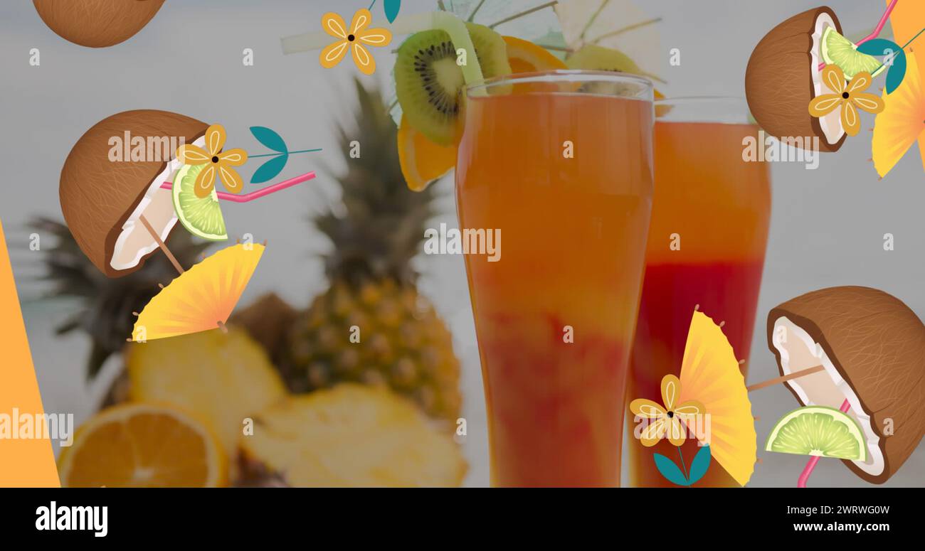 Image of flowers and decorations over drinks Stock Photo - Alamy