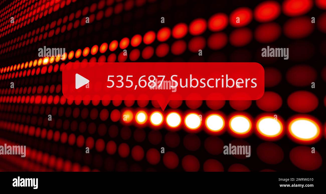 Image of rising number of subscribers with rows of red led lights in ...
