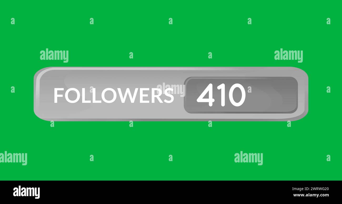 Digital image of a grey follower button with numbers increasing on a ...