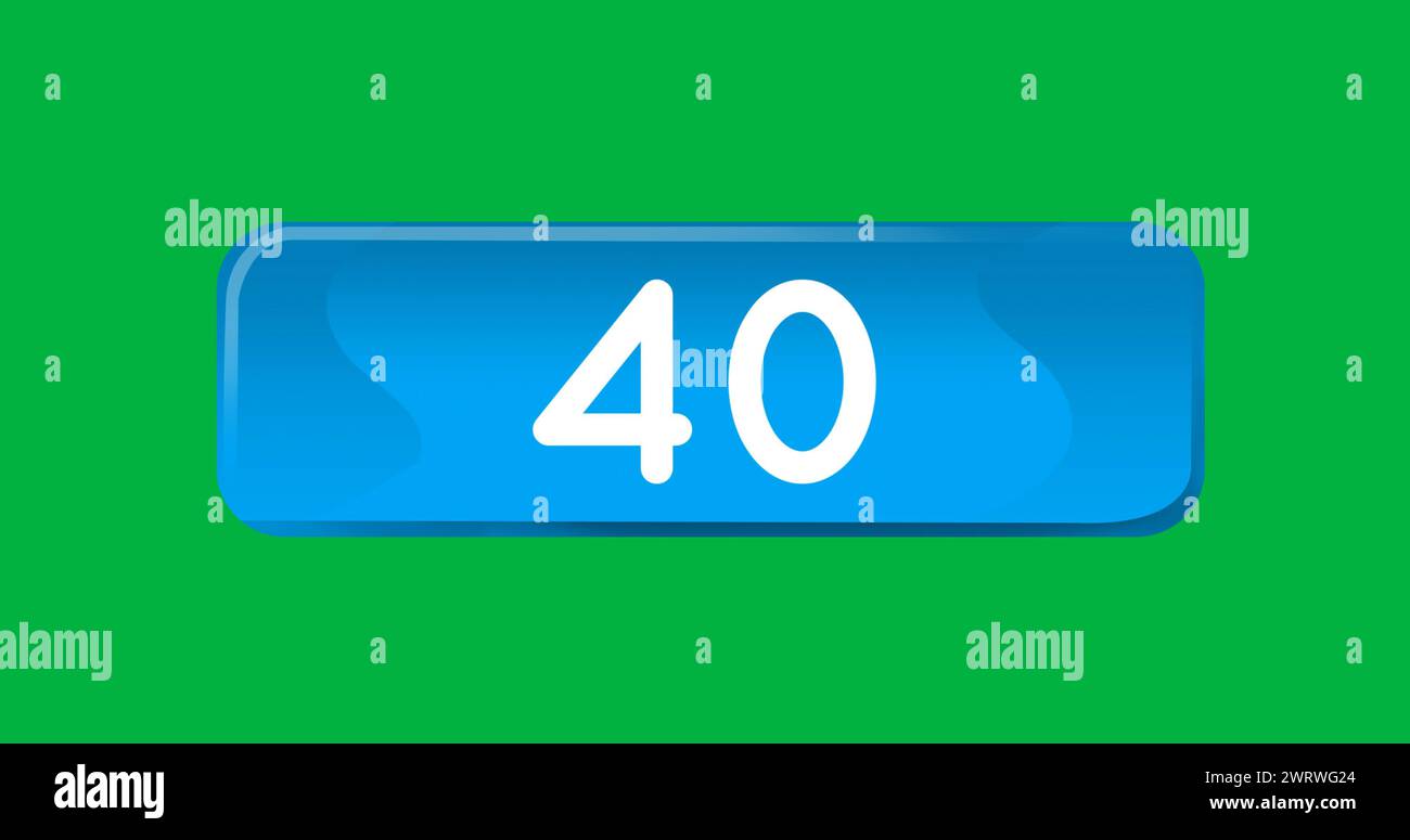 Digital image of numbers counting up inside a blue box on a green ...
