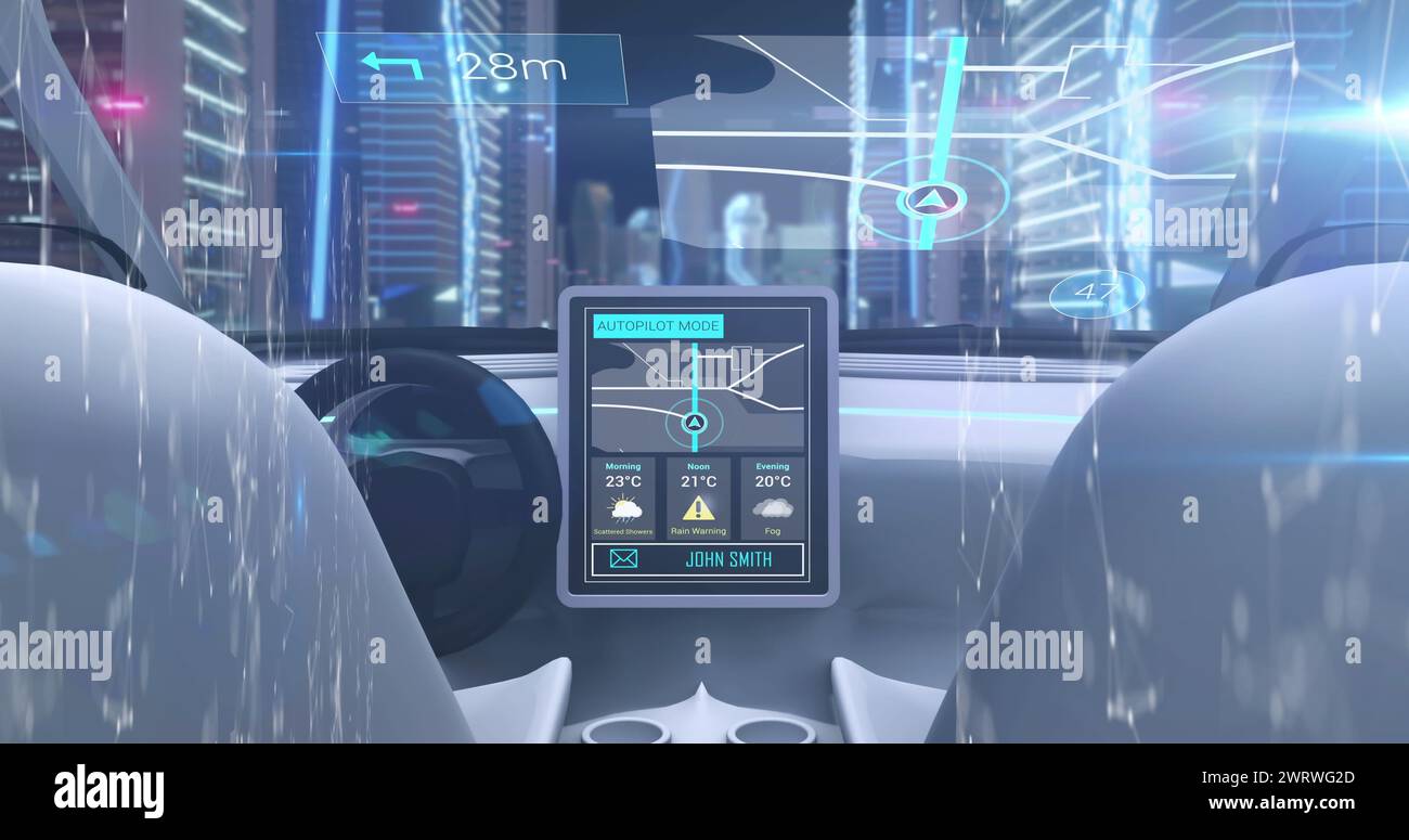 Image of data processing over dashboard in self drive car Stock Photo ...