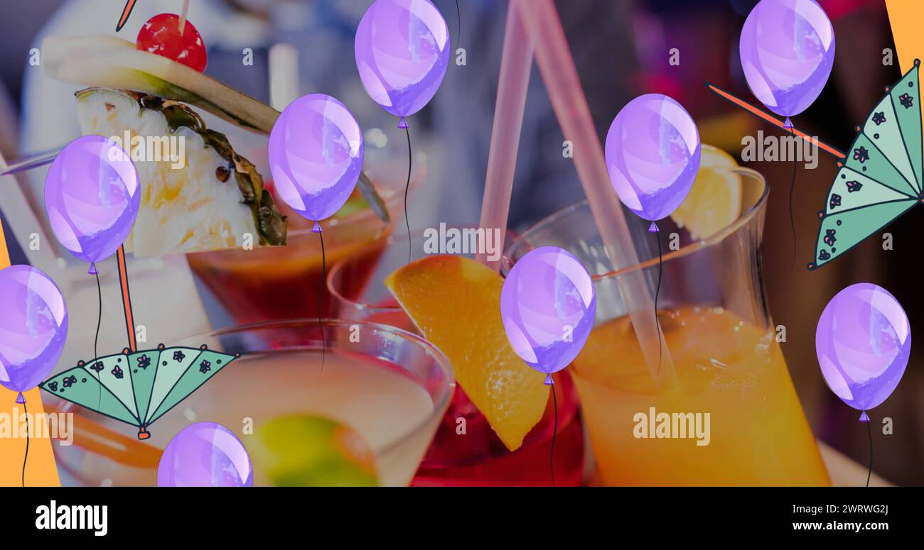 Image of balloons and decorations over drinks Stock Photo - Alamy