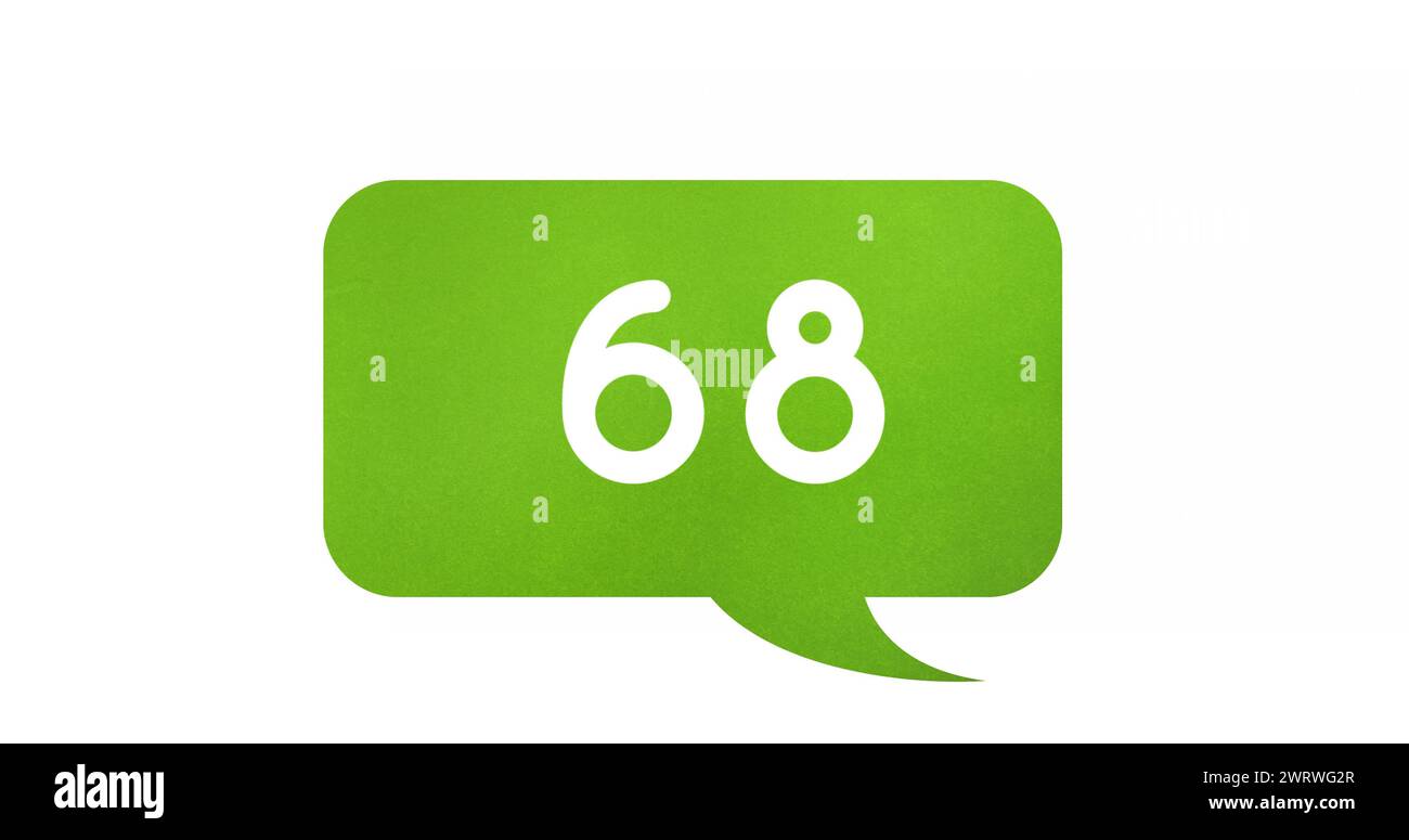 Digital image of numbers increasing inside a green chat box on a white ...