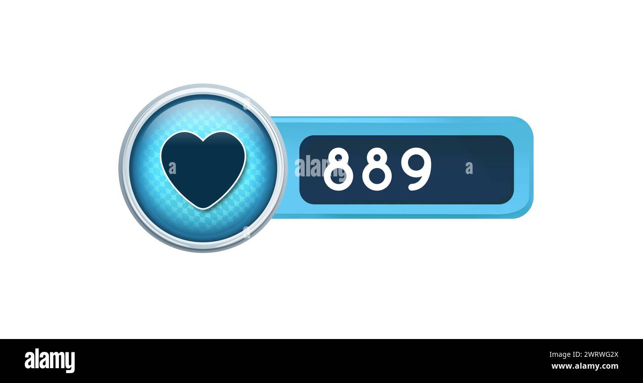 Digital image of number increasing and heart icon inside a blue box on ...
