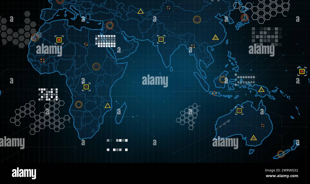 Image of markers and data processing over world map Stock Photo - Alamy