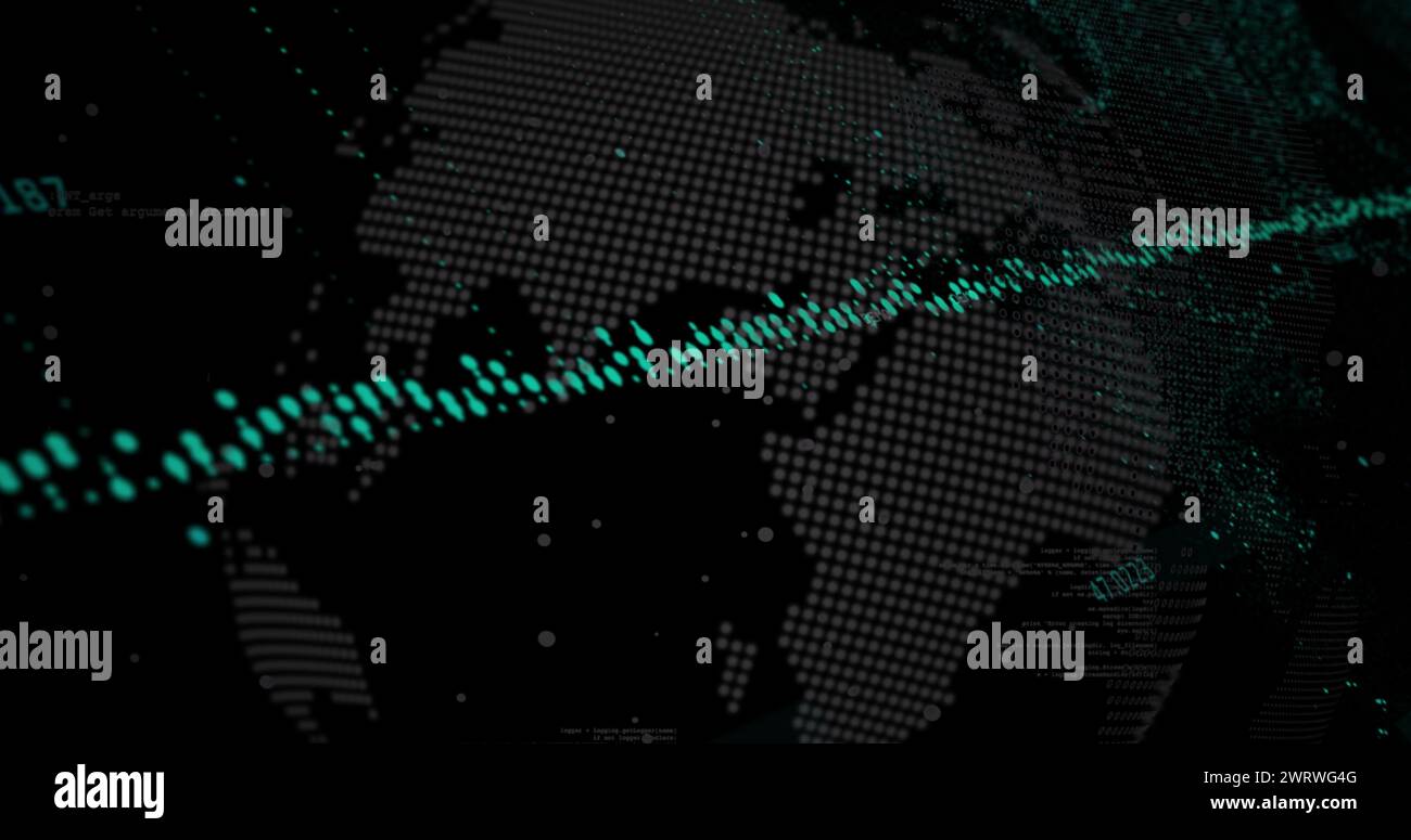 Digital image of data processing and changing numbers over spinning ...