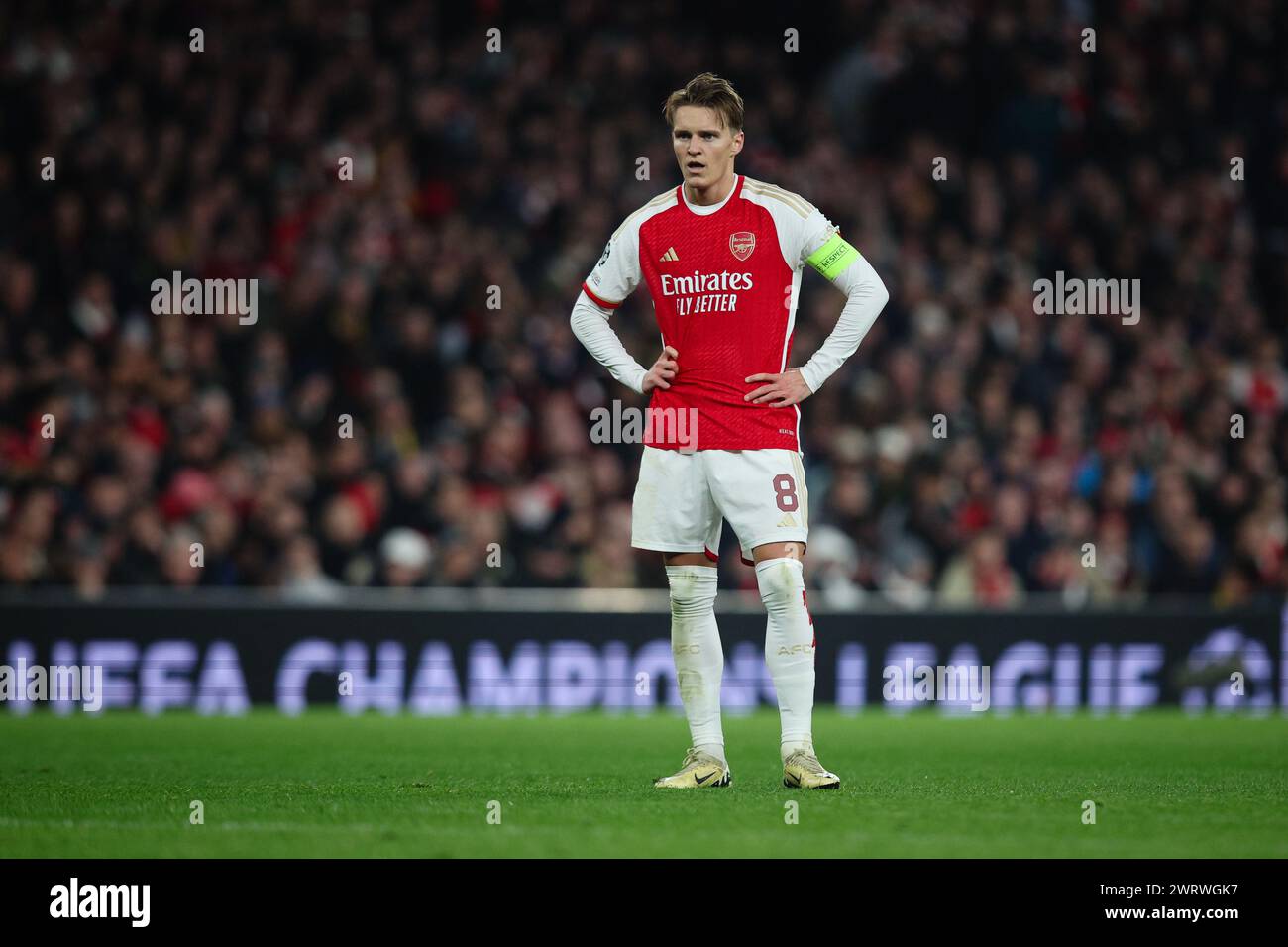 LONDON, UK - 12th Mar 2024: Martin Odegaard of Arsenal looks on during ...