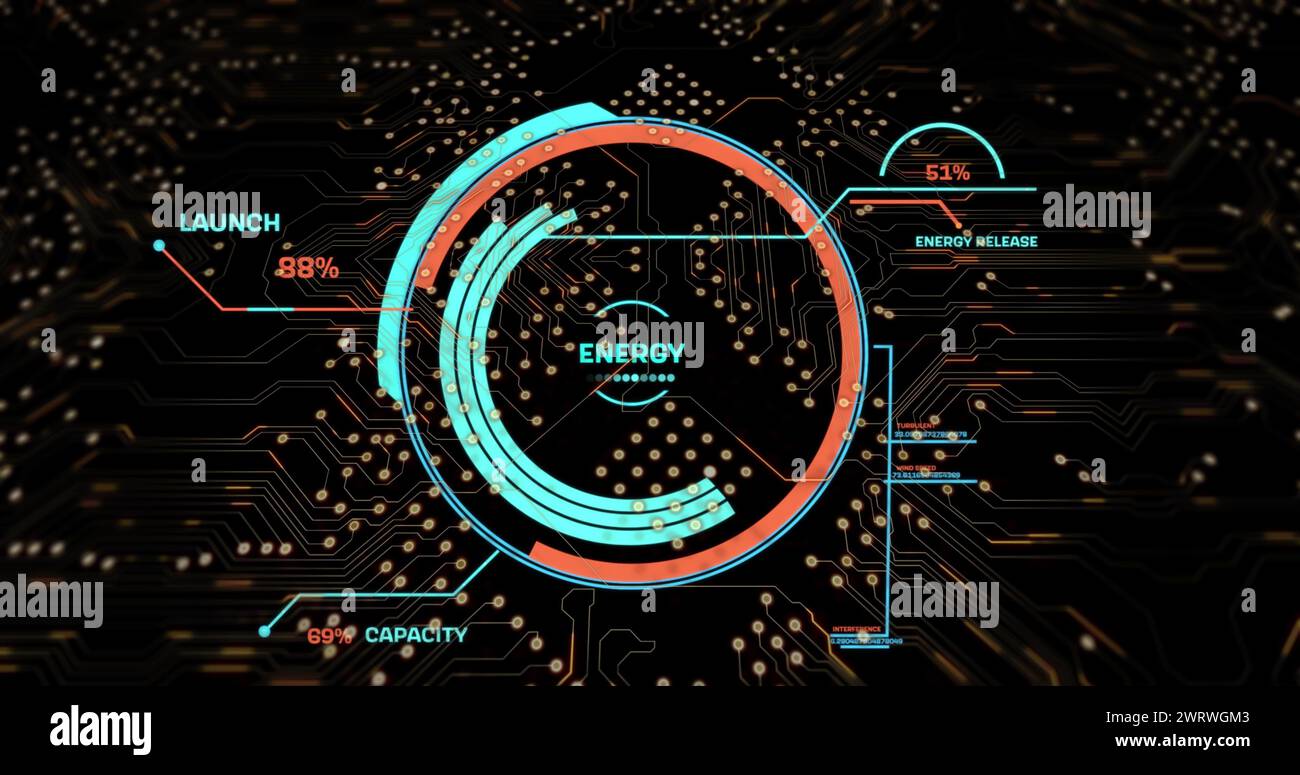 Digital image of data processing over microprocessor connections on black background Stock Photo ...