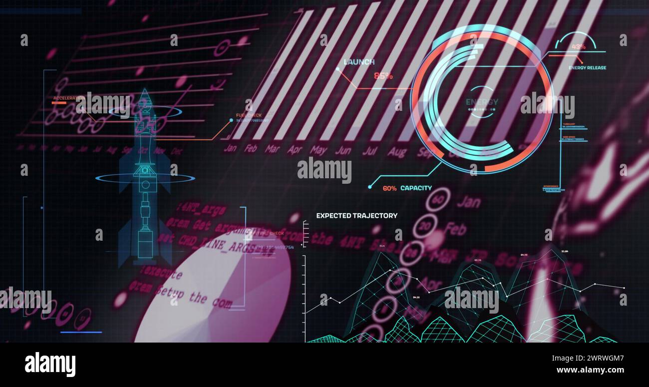 Digital image of interface with data processing against black ...
