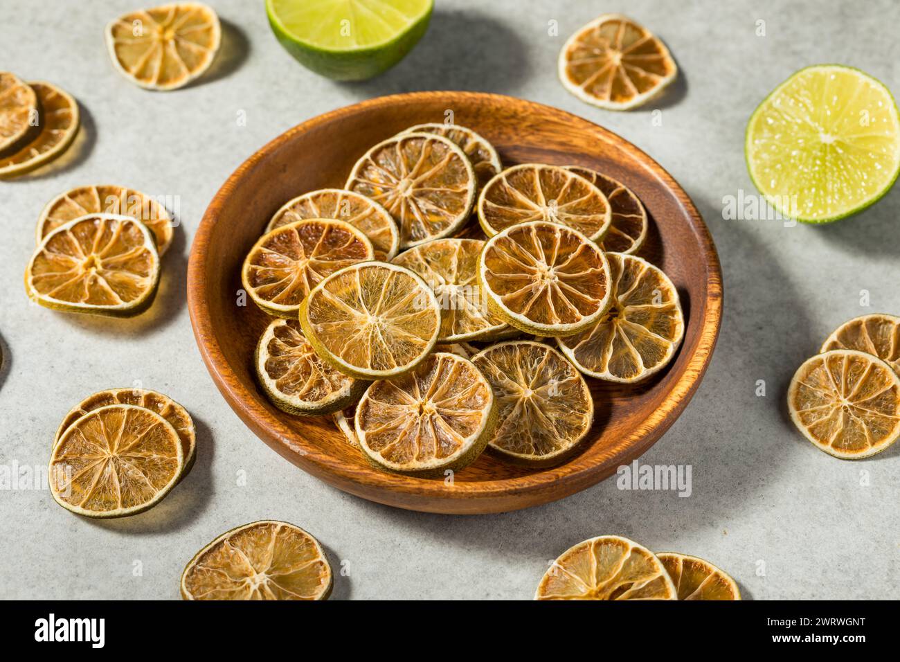 Organic Dried Dehydrated Lime Slices in a Bowl for Garnish Stock Photo ...
