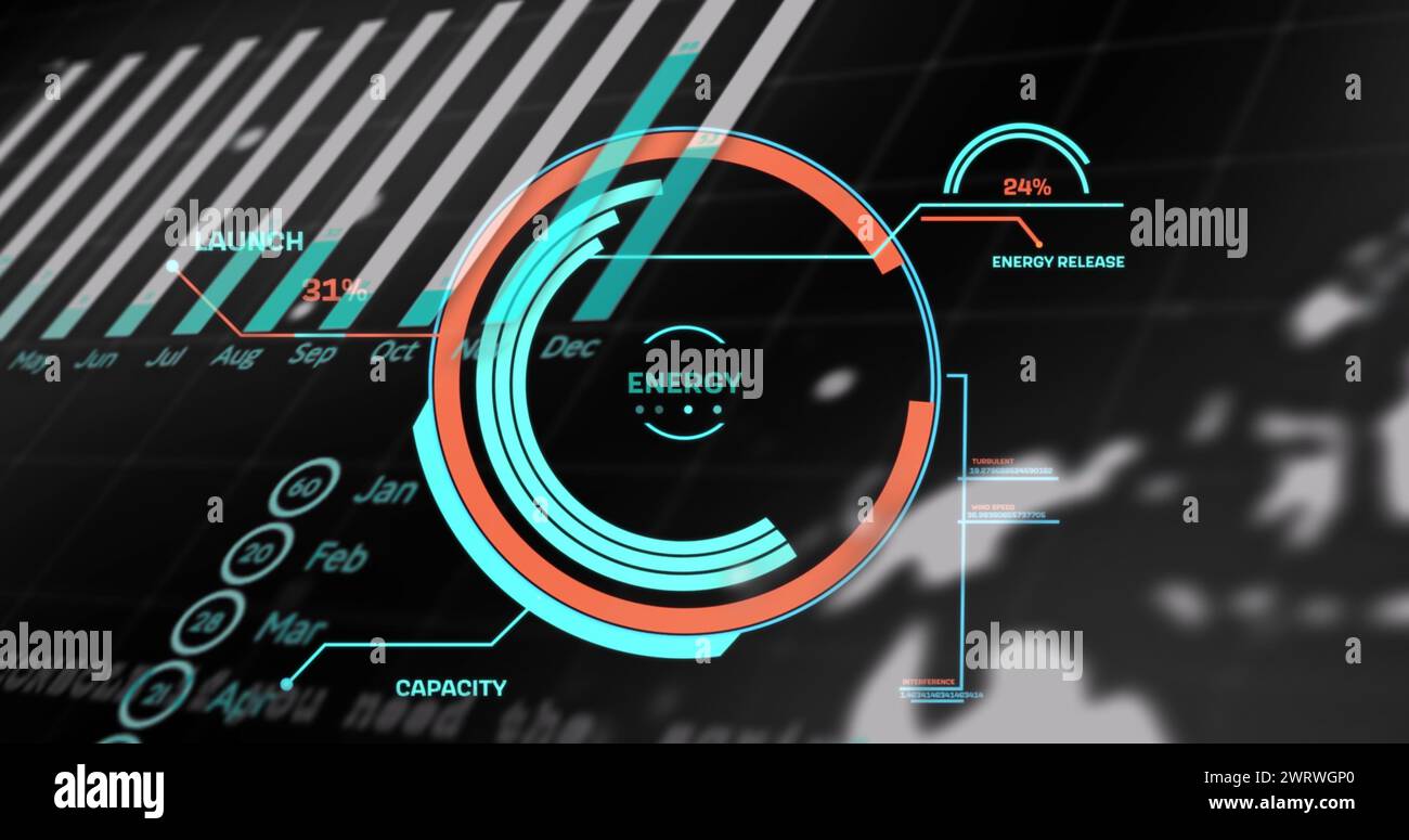 Digital image of interface with data processing against black ...