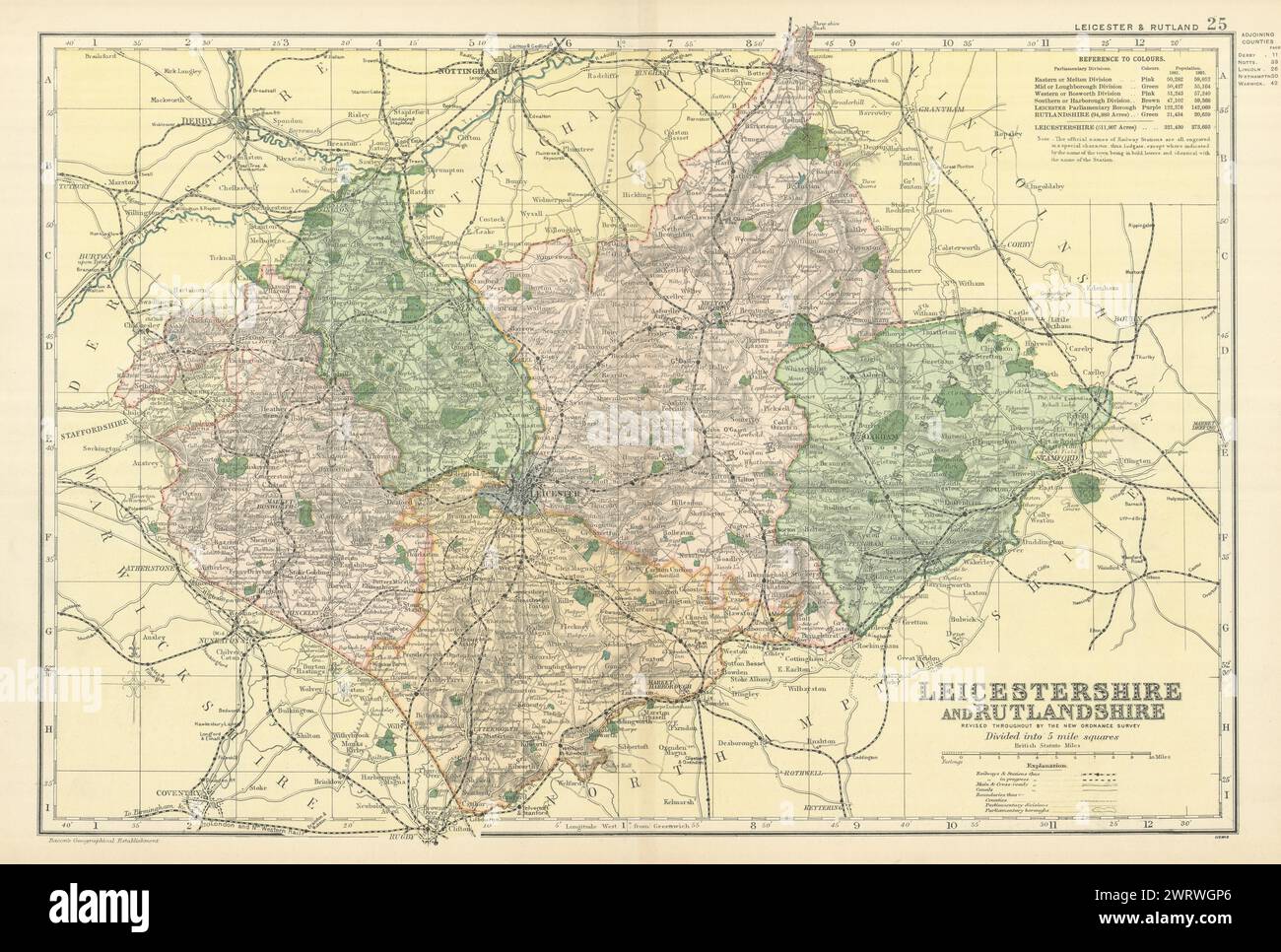 LEICESTERSHIRE & RUTLANDSHIRE antique county map by GW BACON 1898 old ...