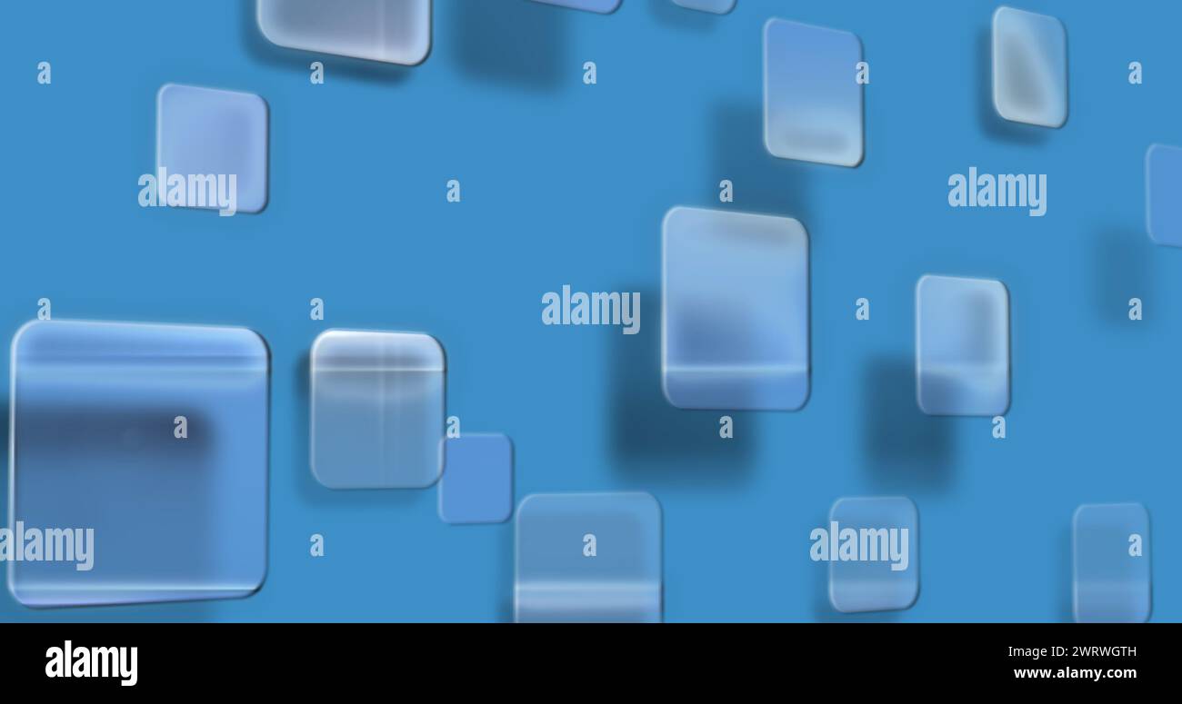 Image of multiple square shapes moving against blue background with ...