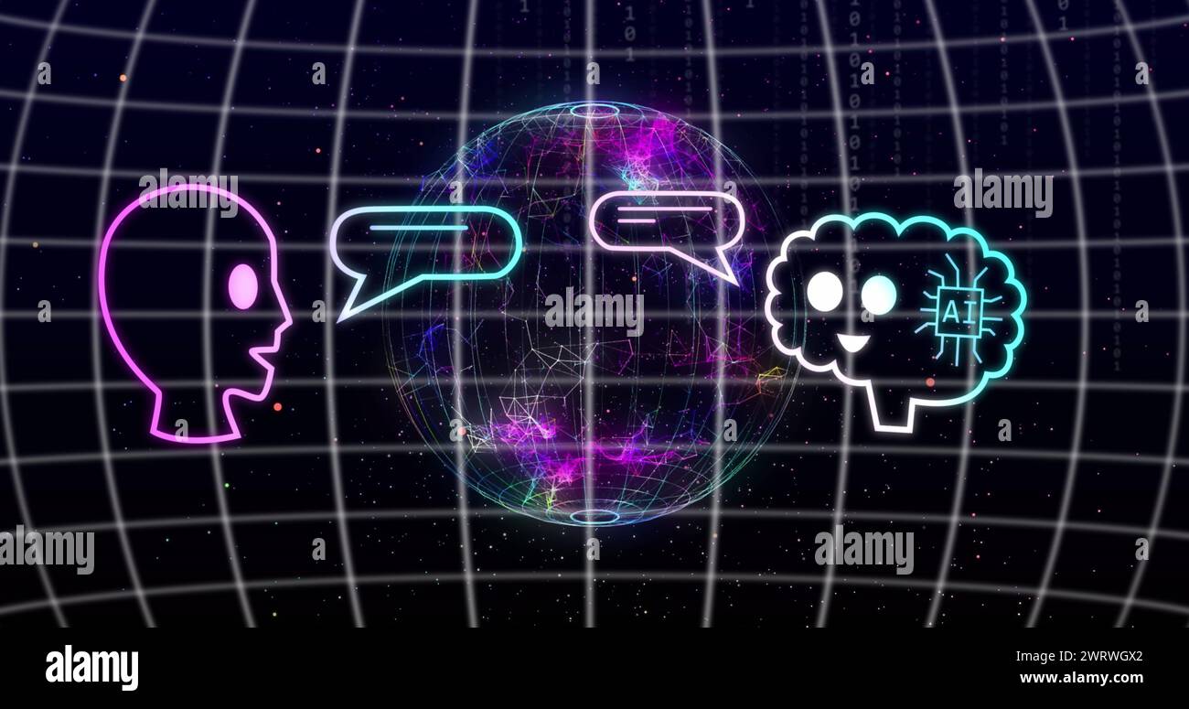 Image of ai data processing over globe and dark background. Global ...