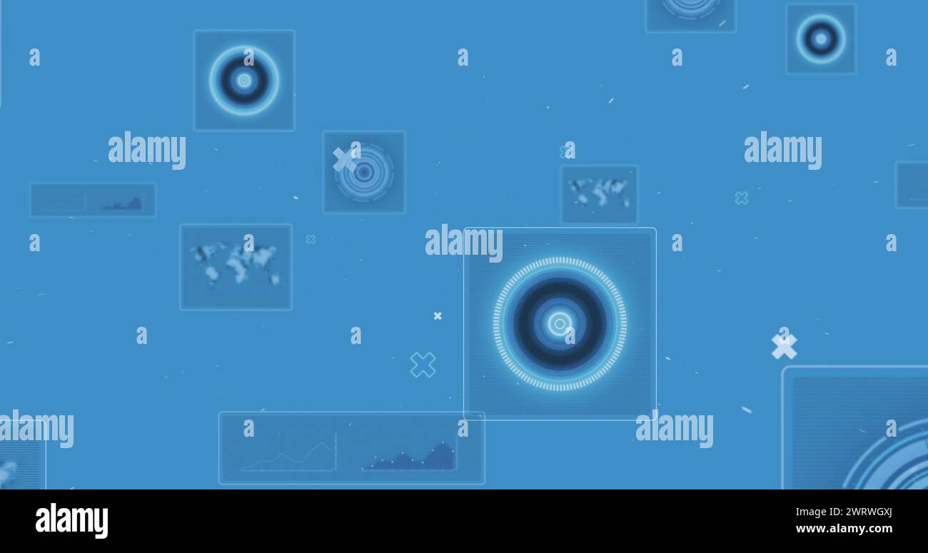 Image of round scanners and data processing against blue background with copy space Stock Photo ...