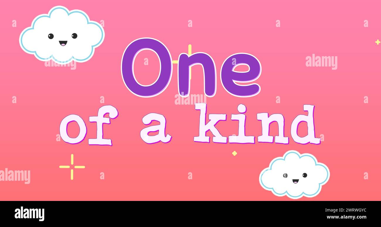 Digital image of words one of a kind text written in purple and white ...