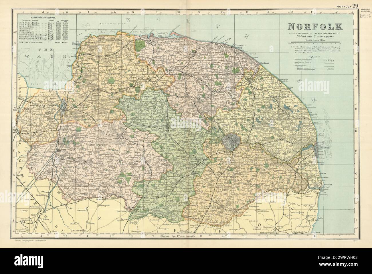 NORFOLK antique county map by GW BACON 1898 old vintage plan chart ...