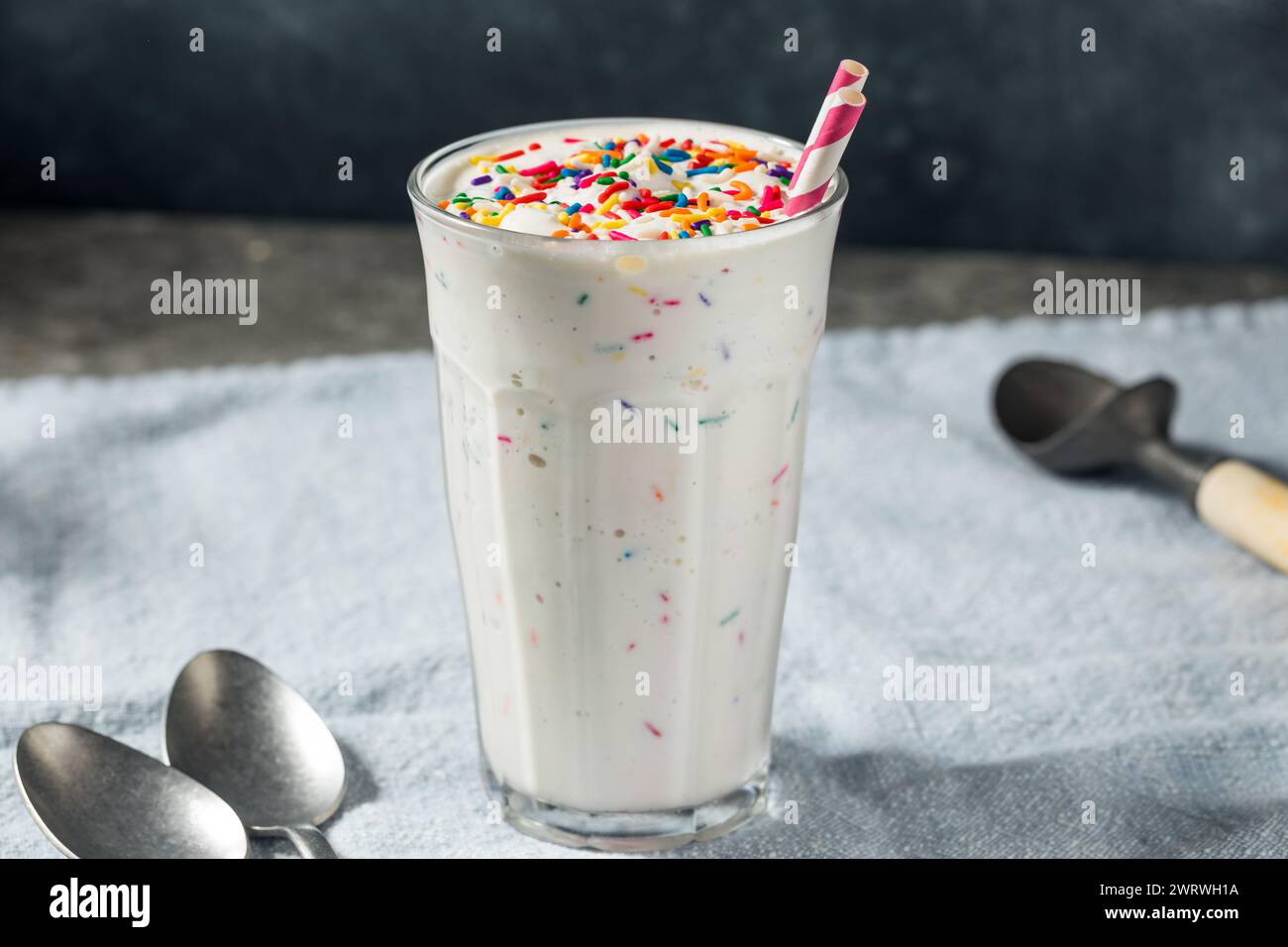 Frozen Homemade Funfetti Cake Batter Milkshake with Sprinkles Stock ...