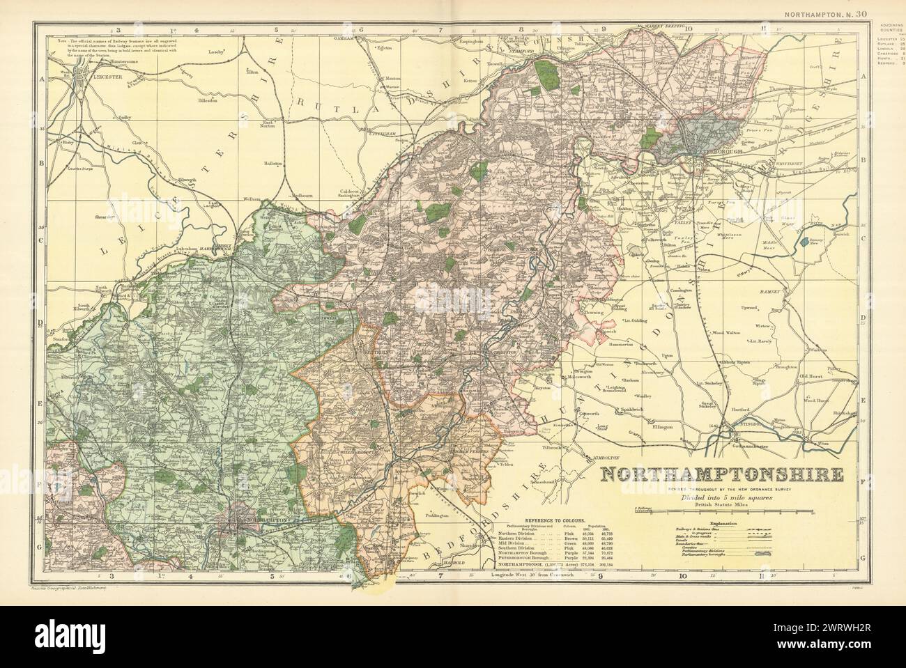 NORTHAMPTONSHIRE (North) antique county map by GW BACON 1898 old Stock ...