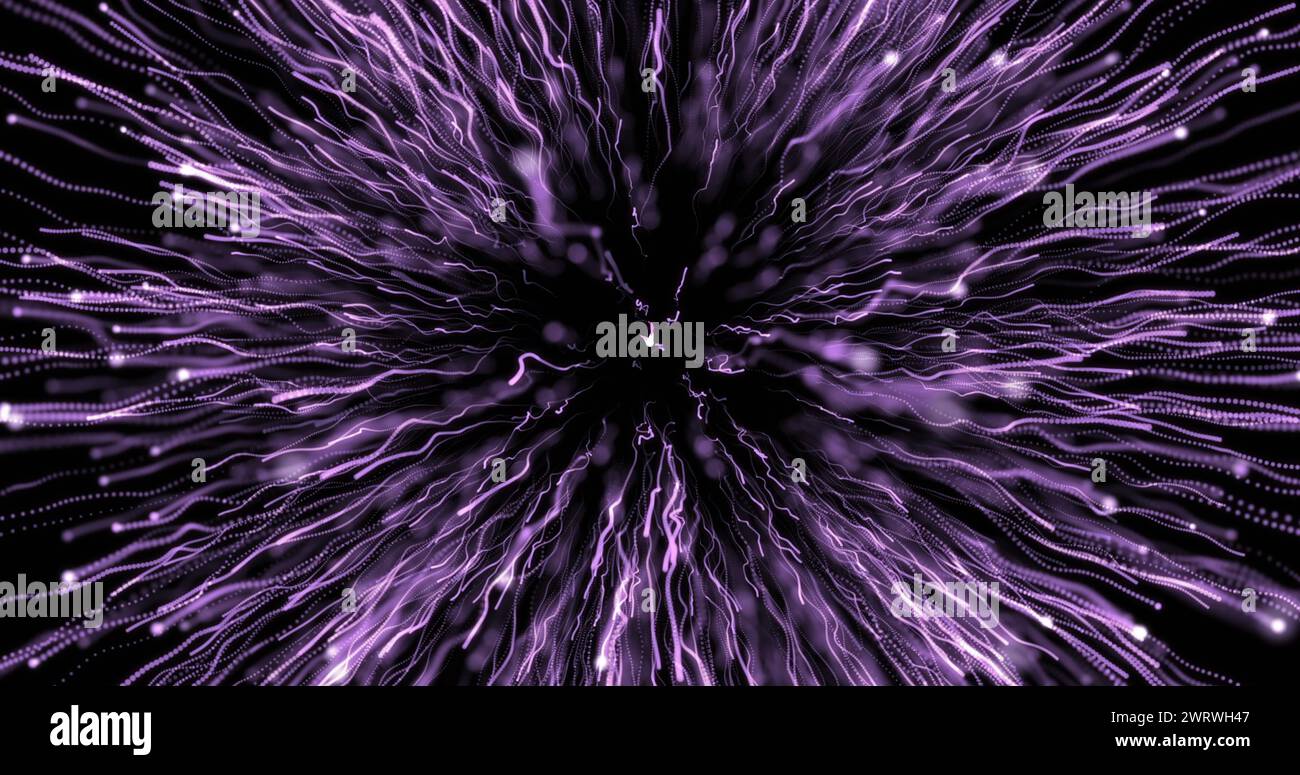 Digital image of purple light trail exploding against black background ...