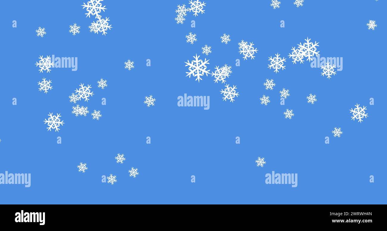 Digital image of multiple snowflakes icons falling against blue ...