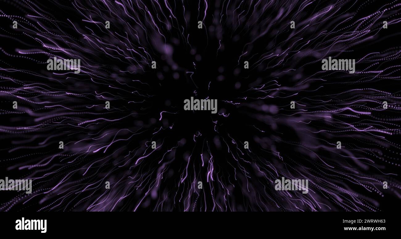 Digital image of purple light trail exploding against black background ...