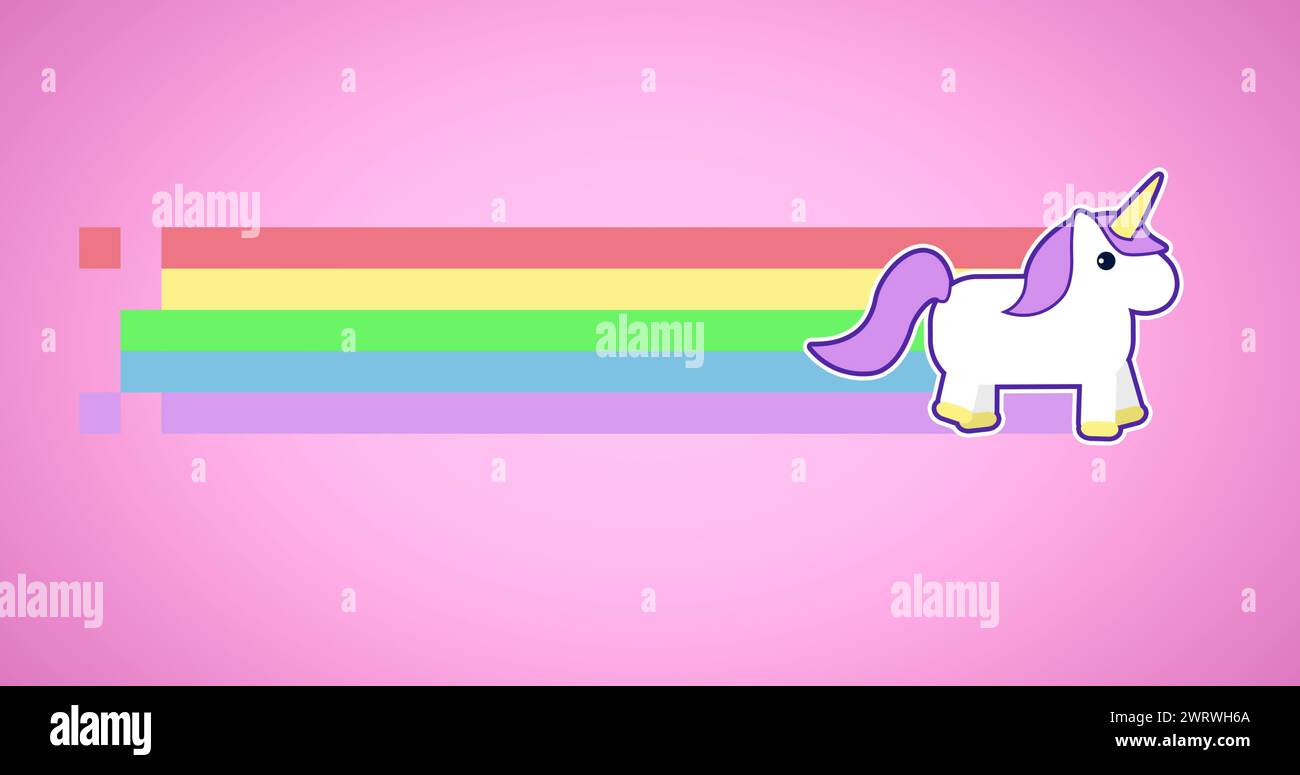 Digital image of unicorn moving across the screen leaving behind rainbow Stock Photo - Alamy