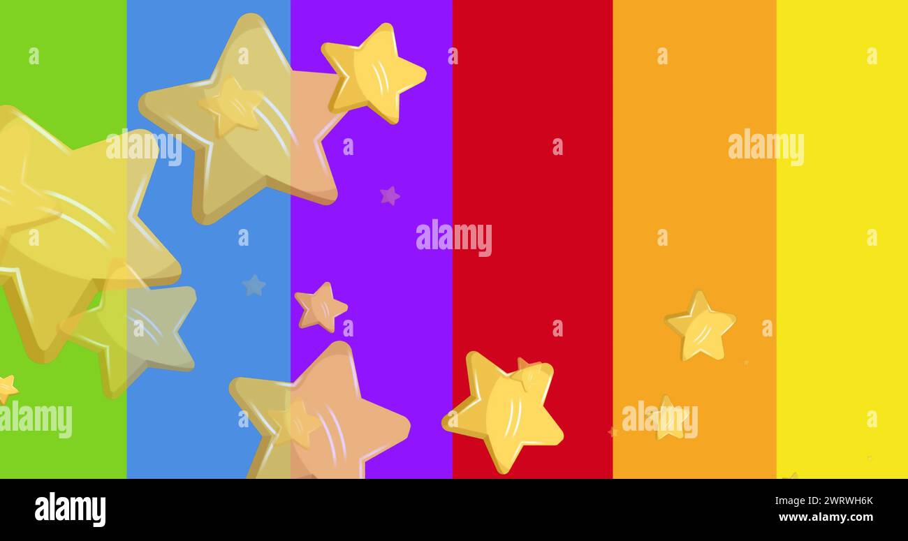 Image of stars falling on rainbow background Stock Photo - Alamy