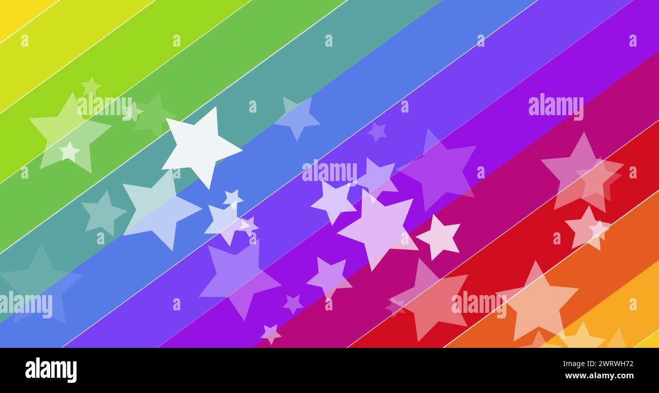 Image of stars over pride text on rainbow background Stock Photo - Alamy