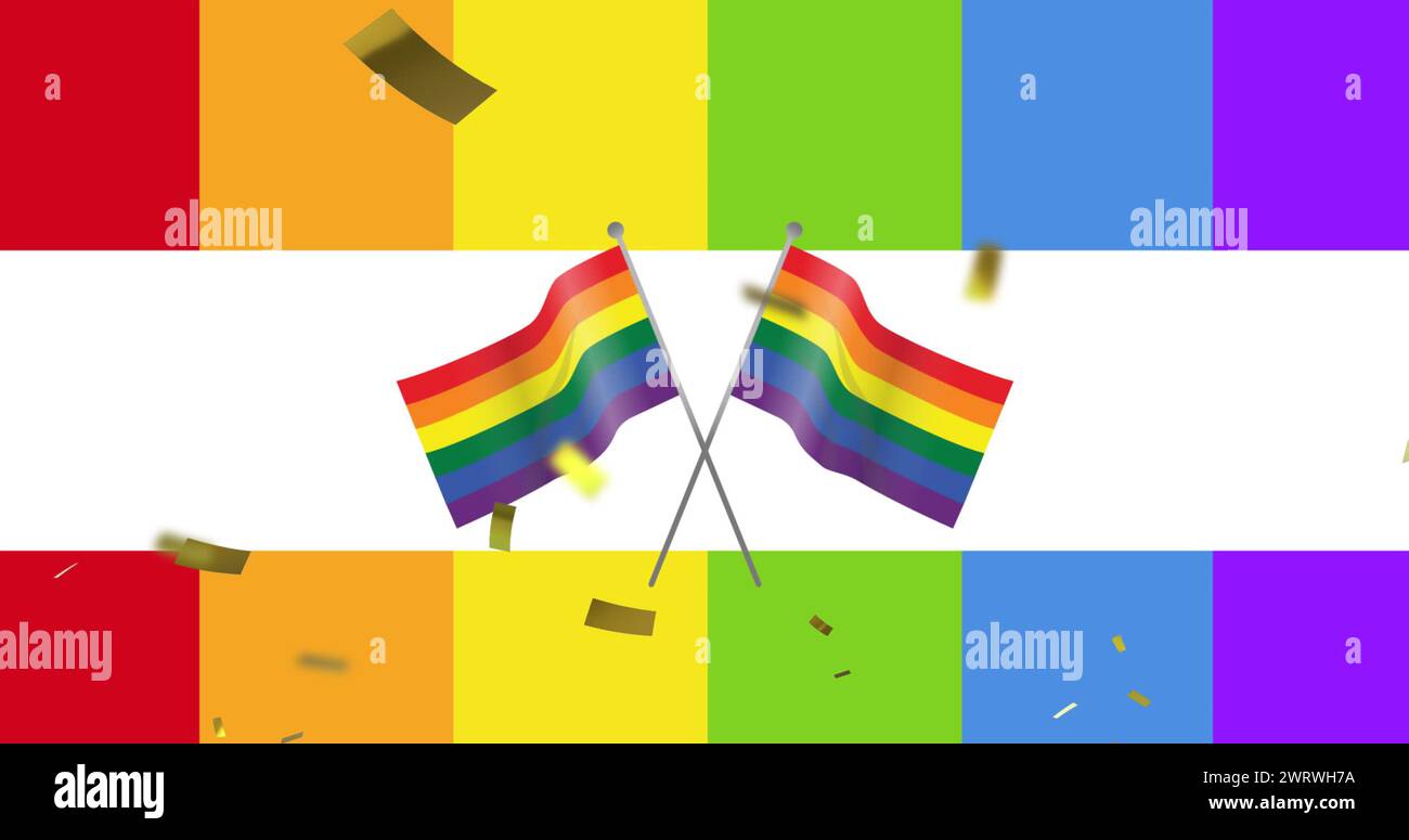 Image of confetti falling over lgbt flags. lgbtq pride and equality ...