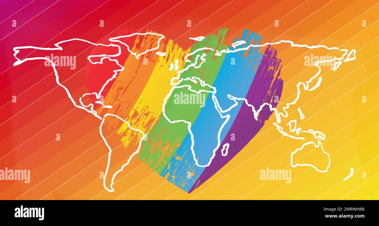 Image of world map over rainbow heart on rainbow background Stock Photo ...
