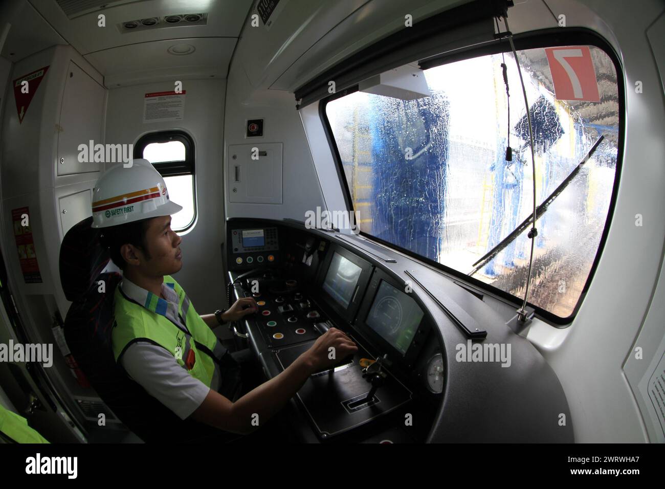 The atmosphere of the Jakarta LRT depot, Pegangsaan Dua, Kelapa Gading ...
