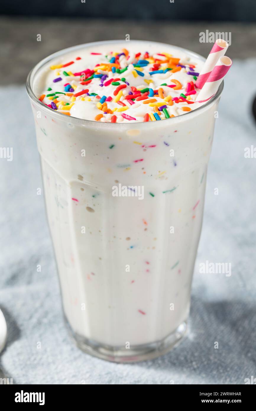 Frozen Homemade Funfetti Cake Batter Milkshake with Sprinkles Stock ...