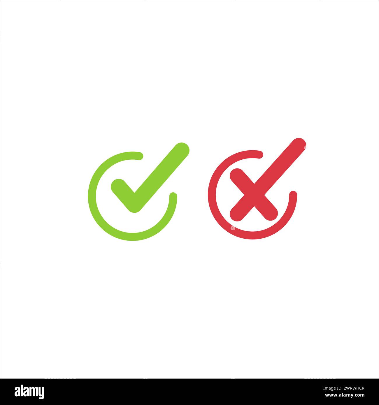 Green tick symbol and red cross sign in circle. Icons for evaluation ...