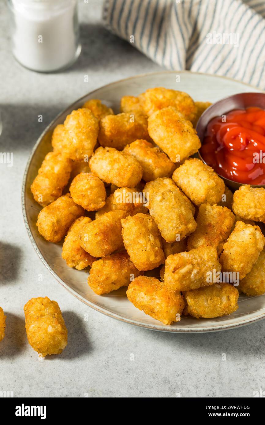 Homemade Baked Fried Tater Tot Potatoes with Ketchup Stock Photo - Alamy