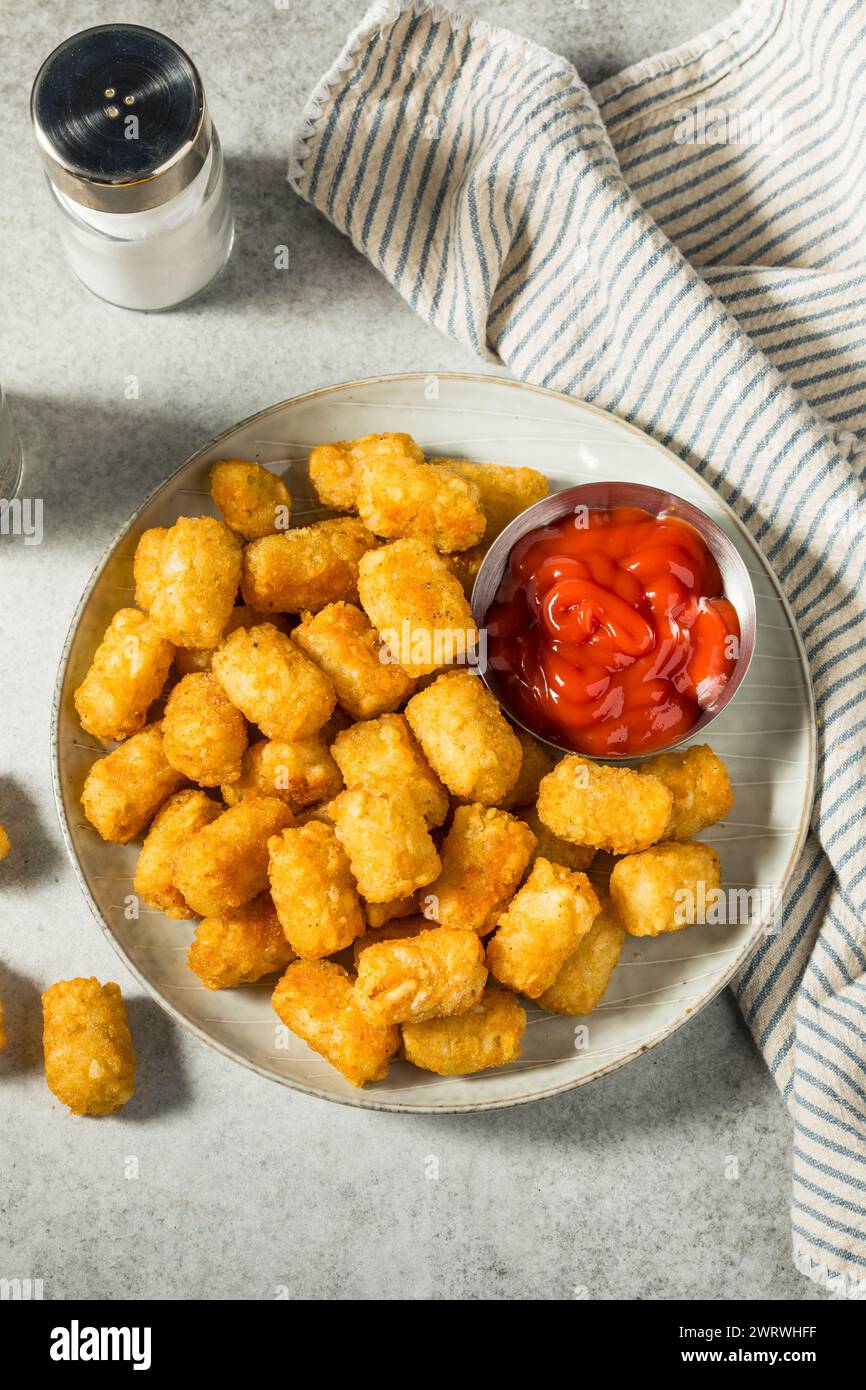 Homemade Baked Fried Tater Tot Potatoes with Ketchup Stock Photo - Alamy