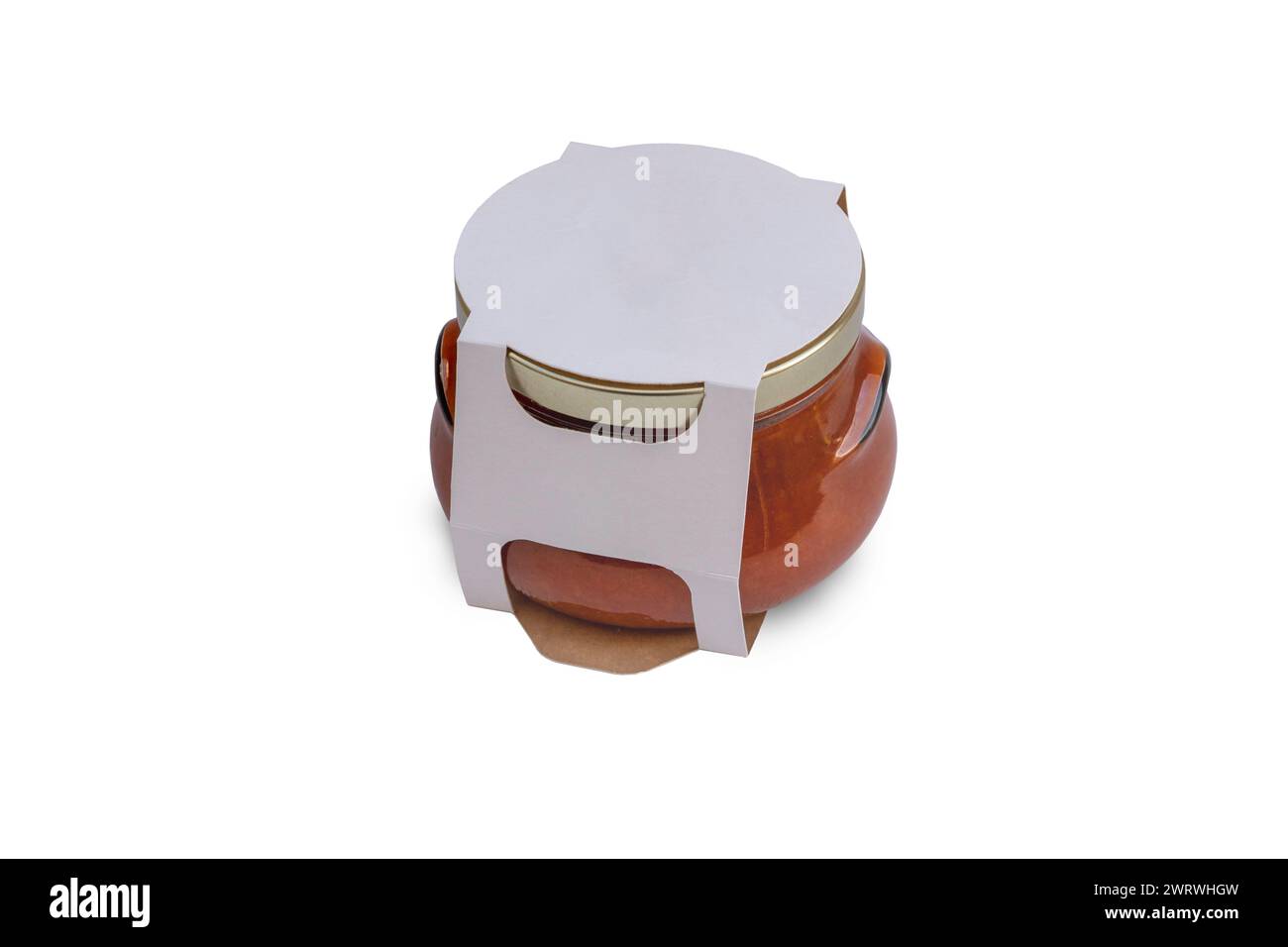 Mockup of glass conserved food container in traditional style with ...