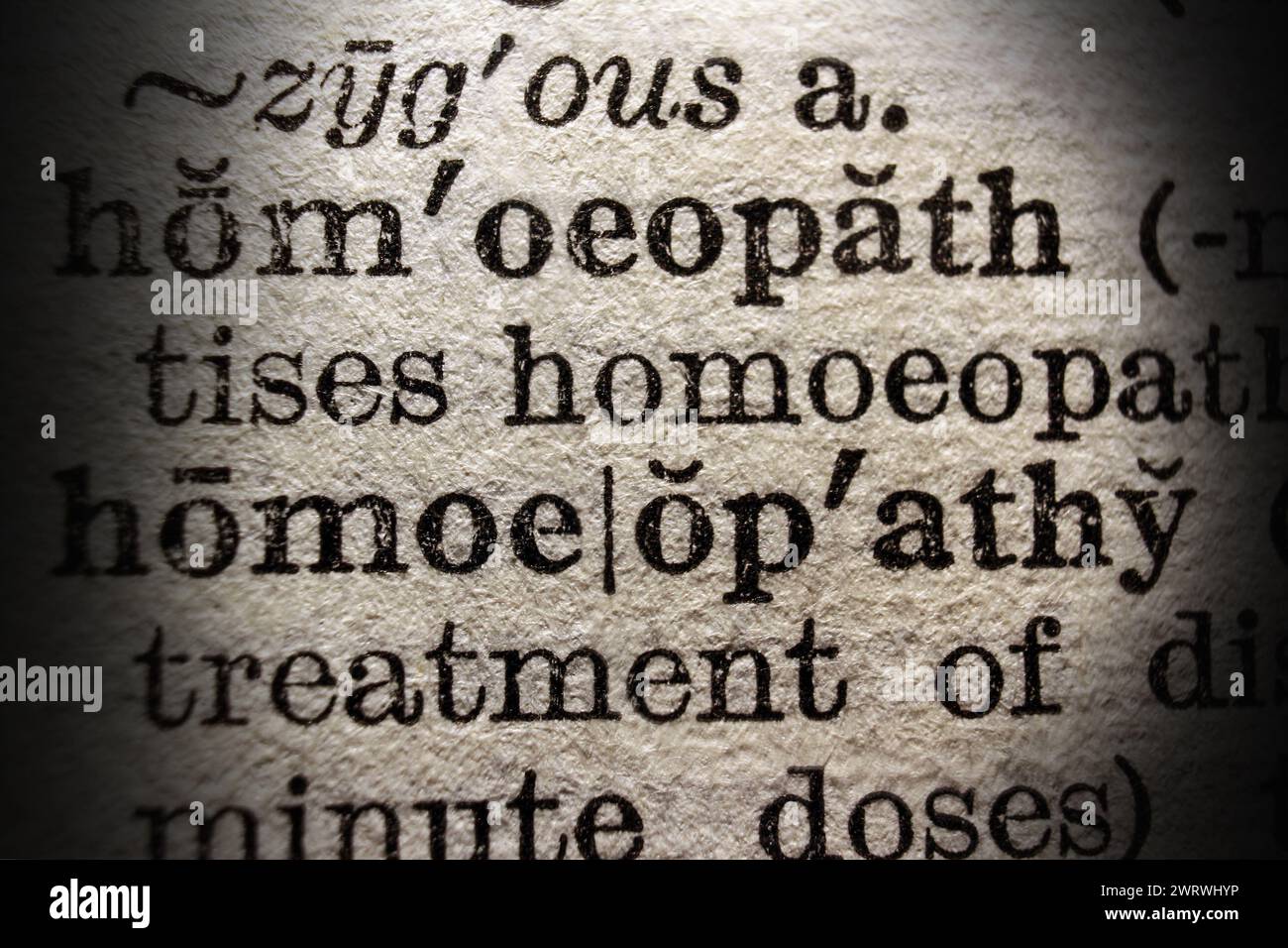 Word homeopathy on dictionary page, macro close-up Stock Photo - Alamy