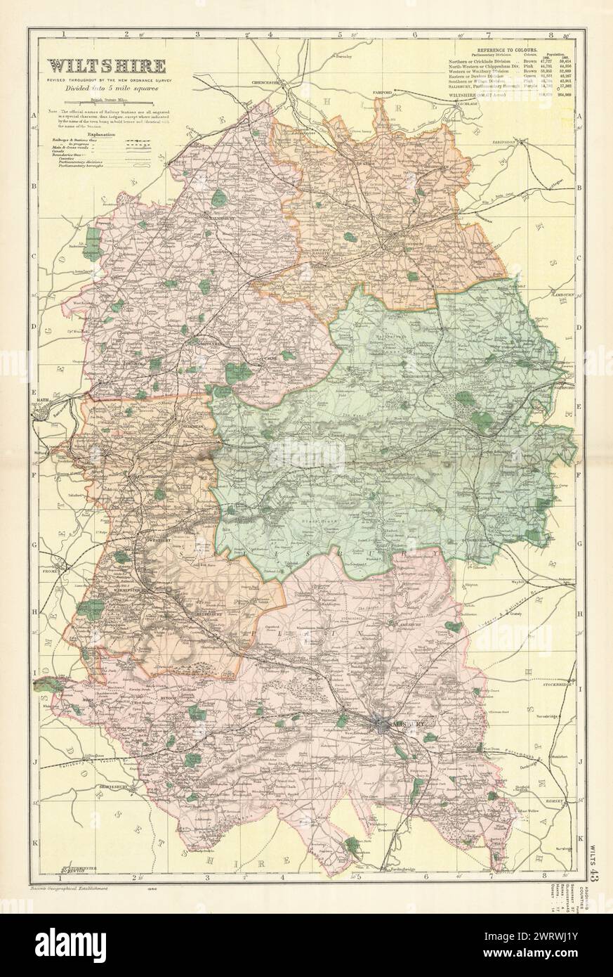 WILTSHIRE antique county map by GW BACON 1898 old plan chart Stock ...
