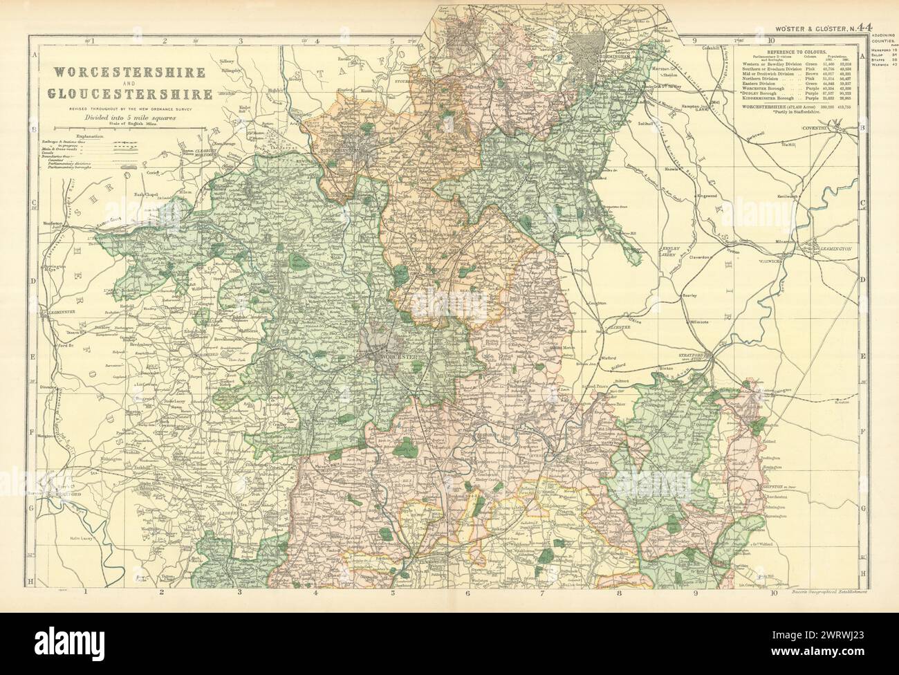 WORCESTERSHIRE & GLOUCESTERSHIRE (North) antique county map by GW BACON ...
