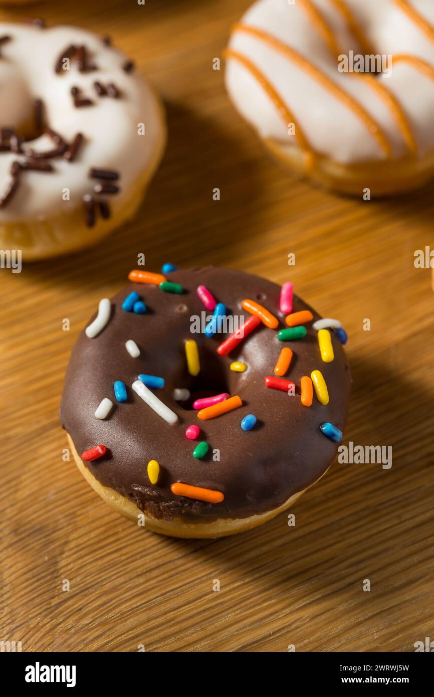 Homemade Small Mini Donuts for Breakfast with Sprinkles and Frosting ...