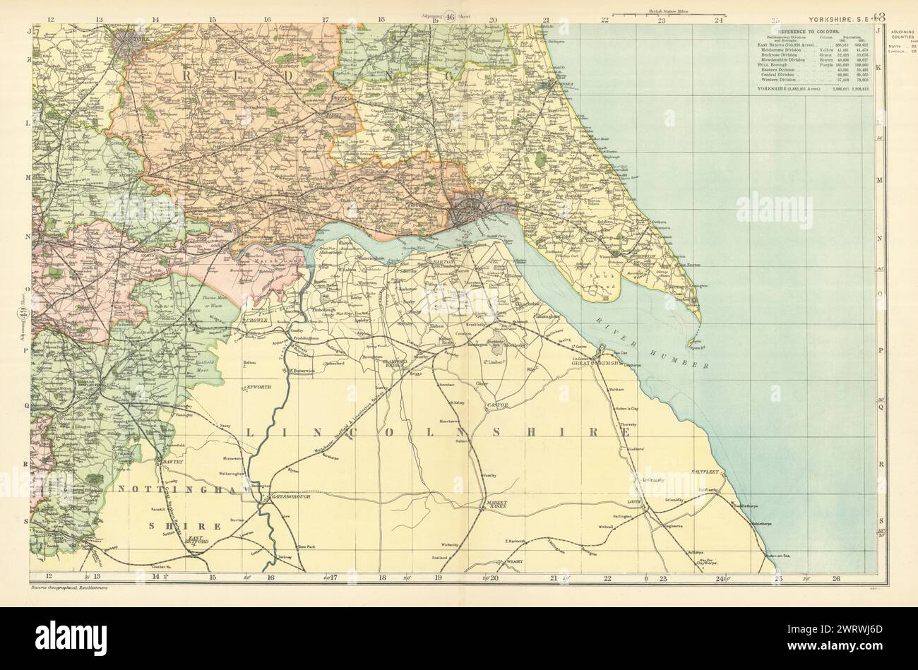 YORKSHIRE (South East) Hull York antique county map by GW BACON 1898 ...