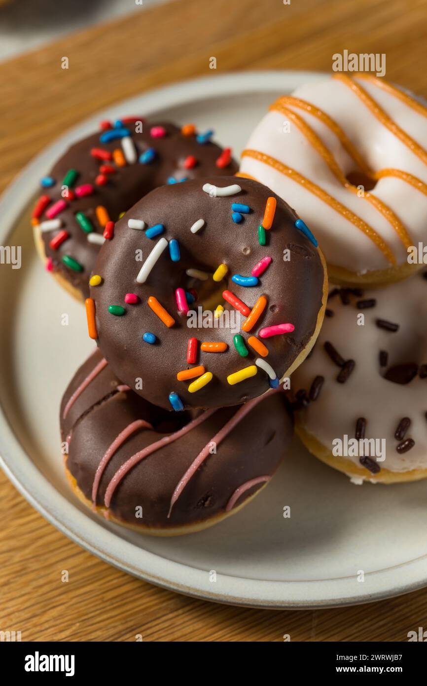 Homemade Small Mini Donuts for Breakfast with Sprinkles and Frosting ...
